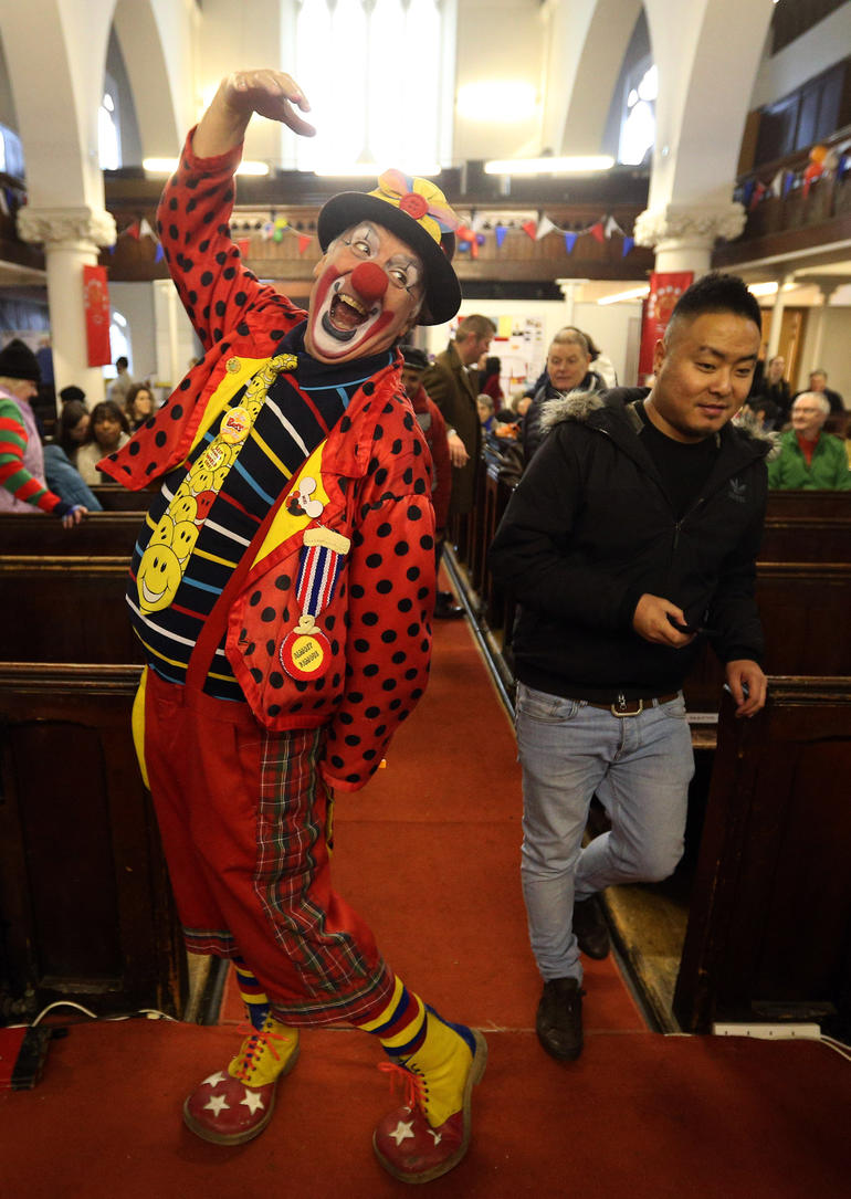 Clowns pack church service for Joseph Grimaldi