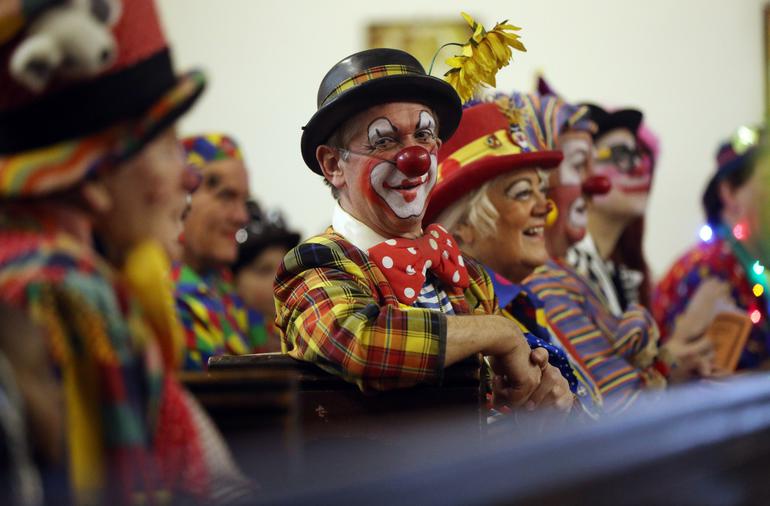 Clowns pack church service for Joseph Grimaldi