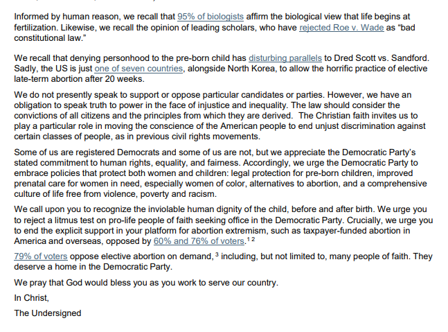 Over 100 Christian leaders urge Democrats to soften stance on abortion