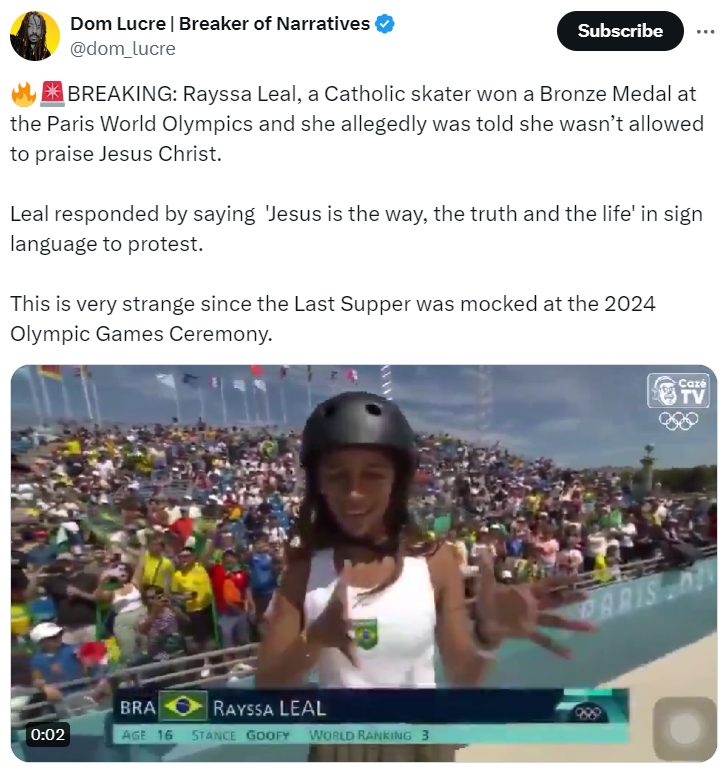 Teen skateboarder signs Bible verse after medal win at Paris Olympics