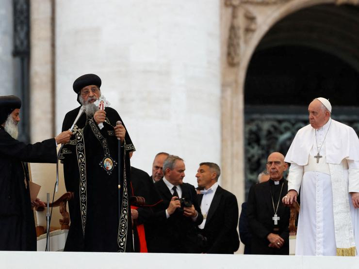 Rare day at Vatican as two popes share stage
