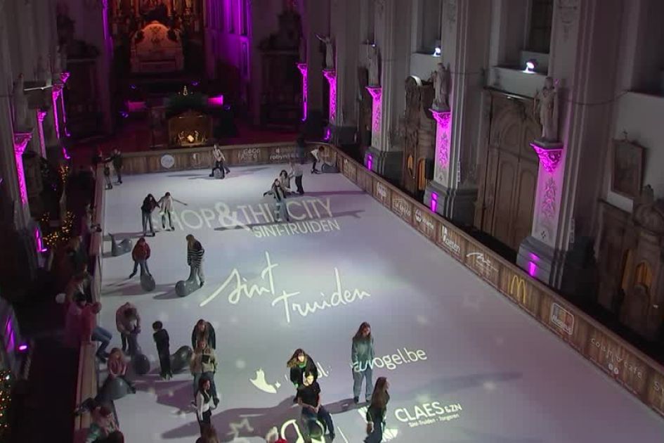 Belgian town moves festive ice rink into church to beat weather