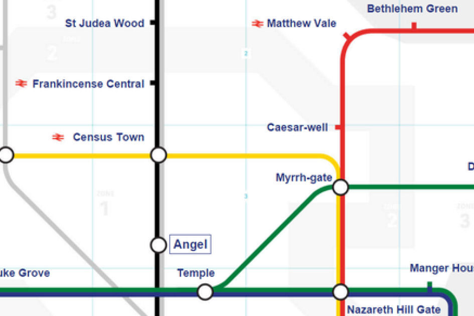 Nativity tube map to teach children the nativity story