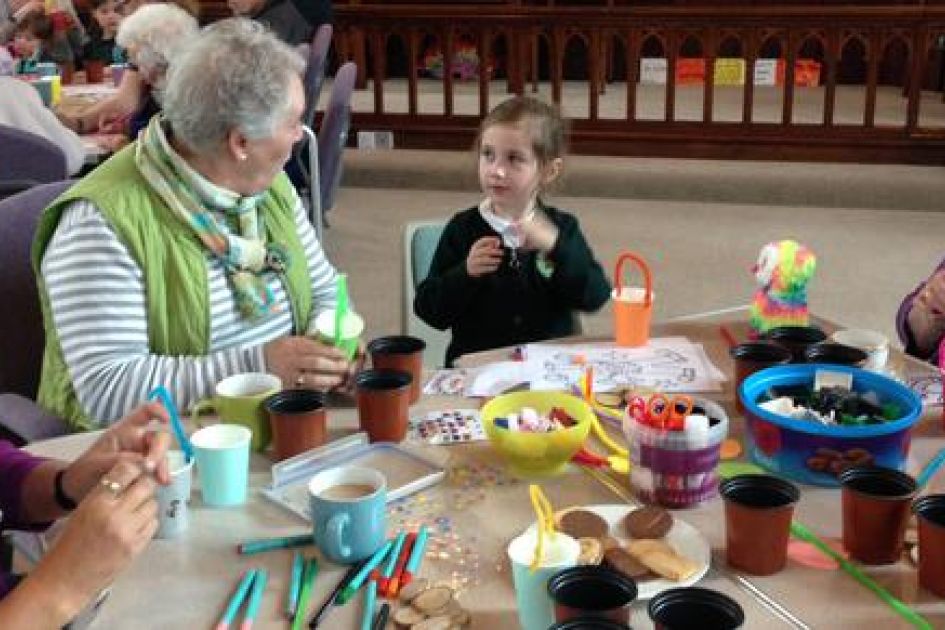 Play-Doh fun in church unites children and elderly people