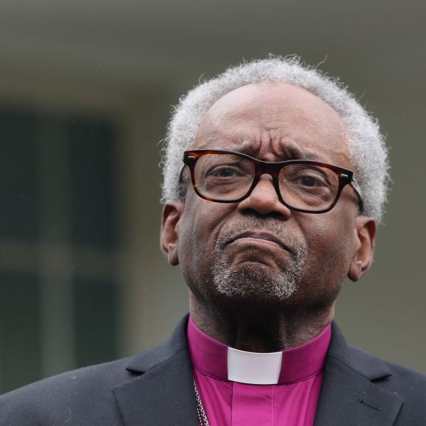 Bishop Michael Curry receiving medical monitoring